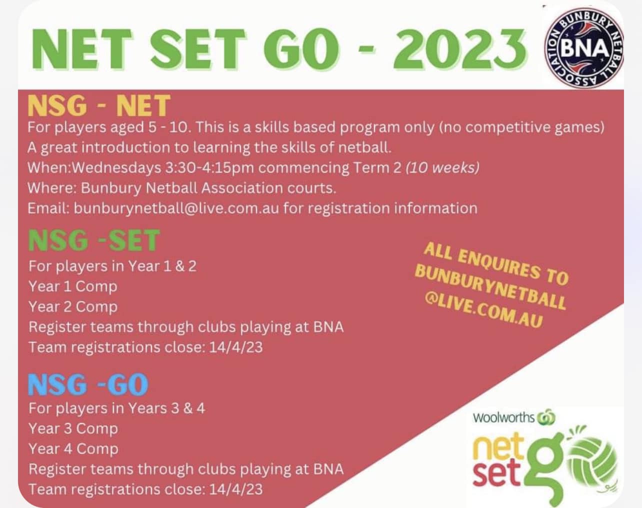 Net Set GO in 2023 at BNA! – BUNBURY NETBALL ASSOCIATION